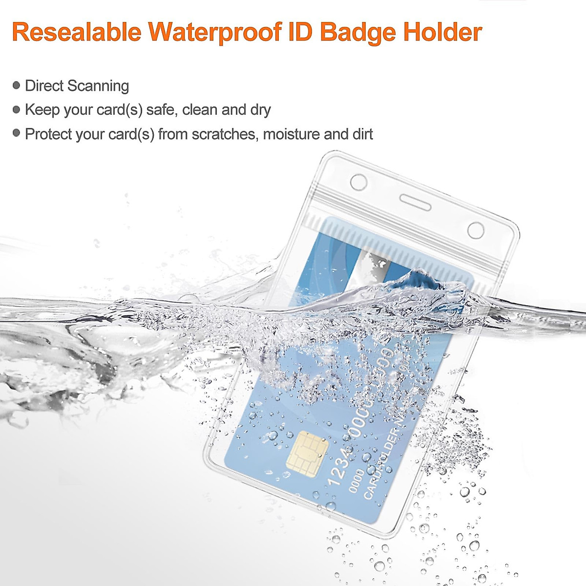 WILLIZTER Clear ID Badge Holder with Lanyard Water Proof Vertical Display Identification Card Name Card Protector with Zipper Resealable Nametag Holder (Blue-6pcs)