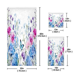 Flradish Watercolor Flowers Butterflies Towels 3 Pack Bath Towels for Bathroom Set Soft Cotton Highly Absorbent Lightweight & Quickdry Towel Set 1 Bath Towel,1 Hand Towel,1 Washclothe
