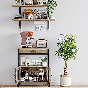 X-cosrack Coffee Bar Cabinet，3 Tiers Kitchen Coffee Cart with Drawer for The Home Buffets & Sideboards, Movable Farmhouse Coffee Station Table on Wheels for Living Room, Entryway, Dining Room, Kitchen