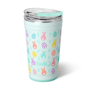 Swig Life 24oz Party Cup, Stackable Insulated Travel Coffee Tumbler with EZ Slider Lid, Cup Holder Friendly Travel Thermos, Stainless Steel 24 oz Tumbler, Reusable Coffee Mug (Egg Hunt)