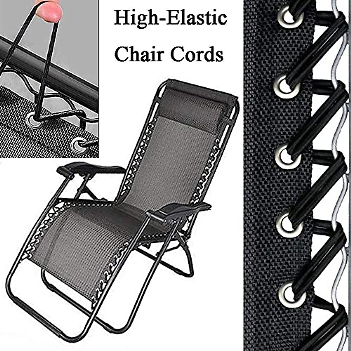 A-Life Zero Gravity Chair Replacement Cords Bungees Repair Kit Universal Elastic Laces for Recliners Lounge Chair Anti Gravity Chair Reclining Patio Chairs Lawn Chair Sling Chair 4 Cords Black