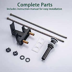 HAMOLER 4 Inch Centerset Waterfall Bathroom Faucet 2 Handle 3 Hole Basin Faucet with Pop Up Drain with Overflow, Vanity Faucet Matte Black