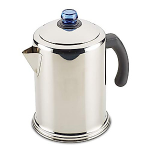 Farberware Classic Stainless Steel Coffee Percolator, 12 Cup, Silver with Glass Blue Knob