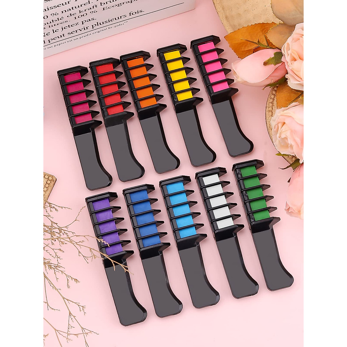 Kalolary 10 Colors Hair Chalk for Girls Kids, Temporary Bright Hair Color Dye Easter Gifts for Girls Age 4 5 6 7 8 9 10+, Washable Hair Chalk Comb for Party Cosplay DIY
