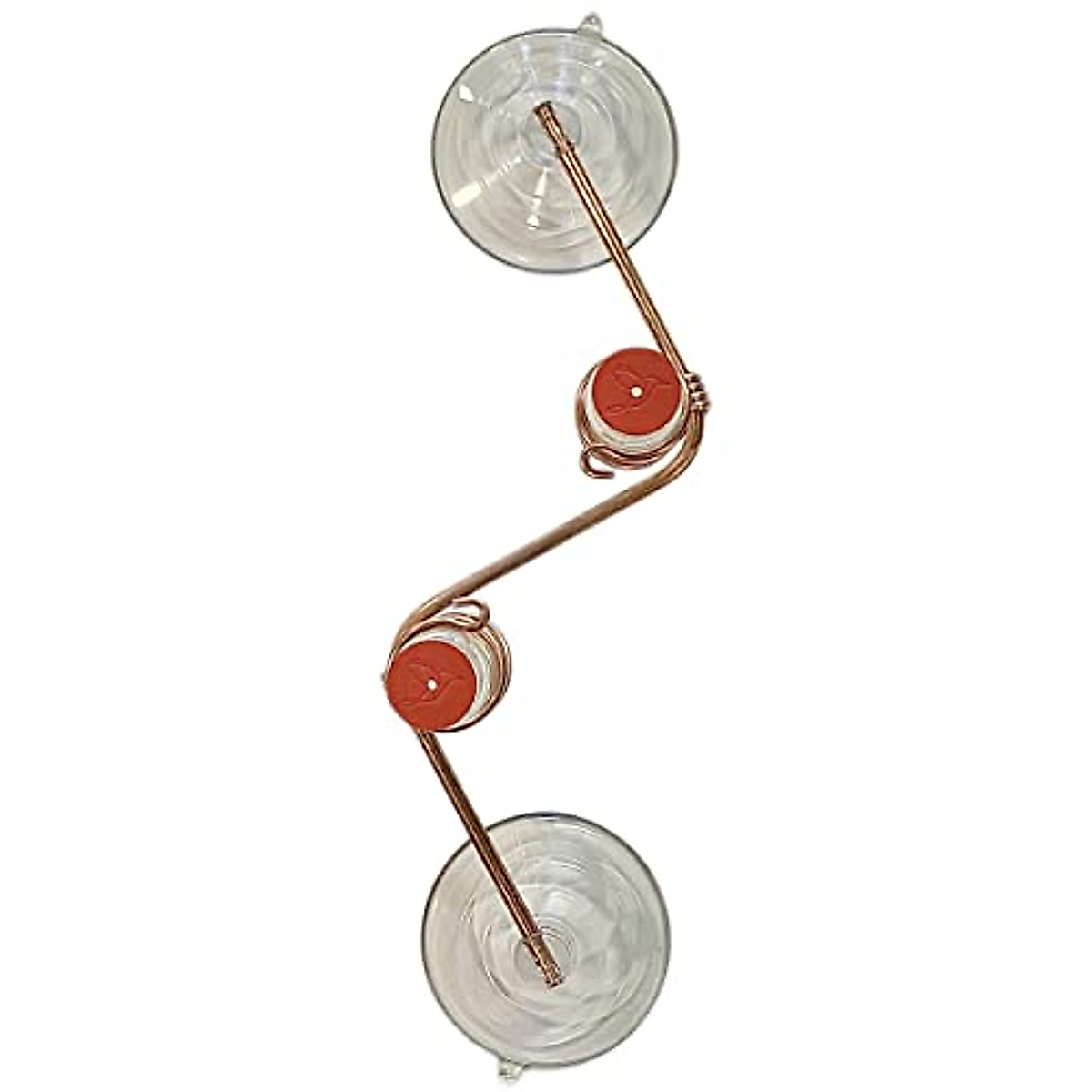 SWEET FEEDERS Geometric Window Hummingbird Feeder | Copper and Aluminum | Multiple Stations | Modern Hummingbird Feeder | Handcrafted | Home Décor | Glass Bottles | Suction Cups (Copper)