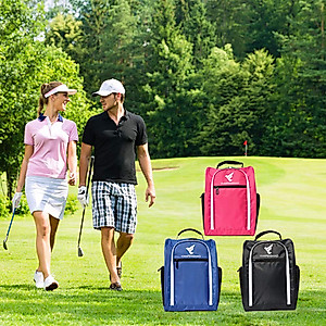 Golf Shoe Bag for Women，Zippered Golf Shoe Carrier Bag with Ventilation and 3 External Pockets for Golf Balls, Golf Glove, Tees and Other Golf Accessories(Red)