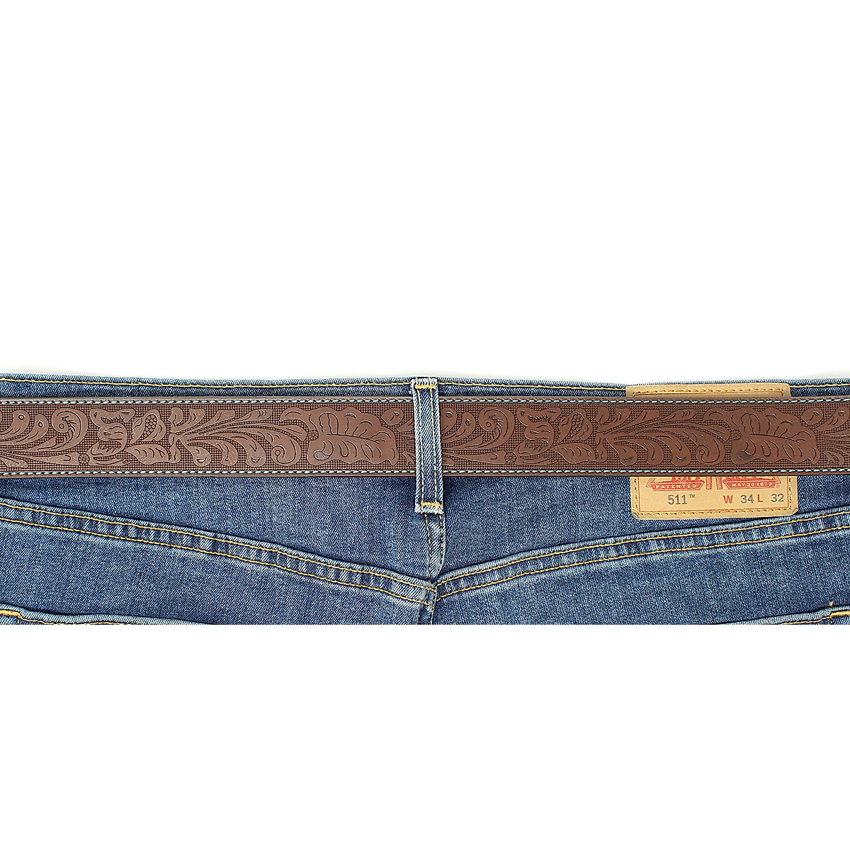 BC Belts Leather Belt Strap with Embossed Western Scrollwork 1.5" Wide with Snaps (Brown/Teal-S)