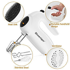 Showvigor Kitchen Mixer Electric Handheld - Portable Hand Mixer Electric with 5 Stainless Steel Accessories Whisk, Food Beater for Whipping Mixing Cookies Cakes Eggs Dough