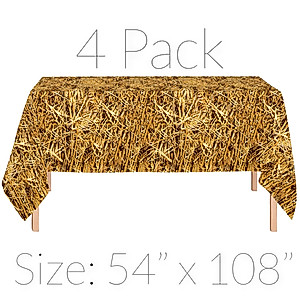 Oojami 4 Pack Straw Table Cover Western Birthday Theme Tablecloth Large Size 54" x 108" Ideal for Cowboy Theme Party, Hawaiian Luau, Carnivals, Farm Theme Birthdays, Pumpkin Patch, Hay Bales