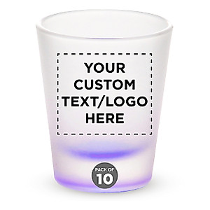 Custom Frosted Glass Shot Glasses 1.75 oz. Set of 10, Personalized Bulk Pack - Great for Weddings, Birthdays, Parties, Indoor & Outdoor Events - Blue