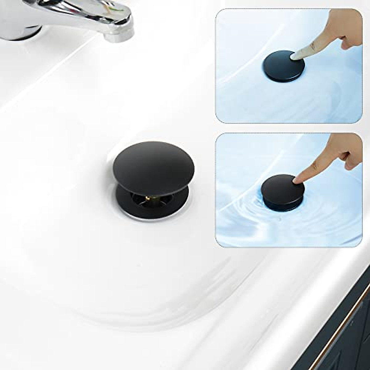 NearMoon Bathroom Sink Drain Without Overflow, 304 Stainless Steel Pop up Drain with Detachable Strainer Basket, Anti-Clogging Hair Catcher Assembly Stopper Vessel Sink (Matte Black)