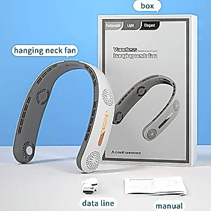 CICINOESI Neck fans portable rechargeable 4000mAh portable neck fan Bladeless 4 Turbo 9oz ultra light 360° Surround Wind 3 speeds bladeless neck fan Gifts Outdoor Sports construction worker Black (White)