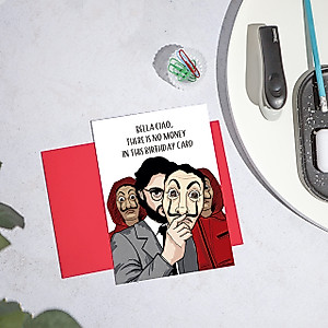 Huxters ‘Bella Ciao’ Humourous Money Heist A5 Happy Birthday Card - Cheeky Gift for Him or Her - Recyclable Paper with Envelope - Fun Greetings Card, FSC Certified and Sustainable