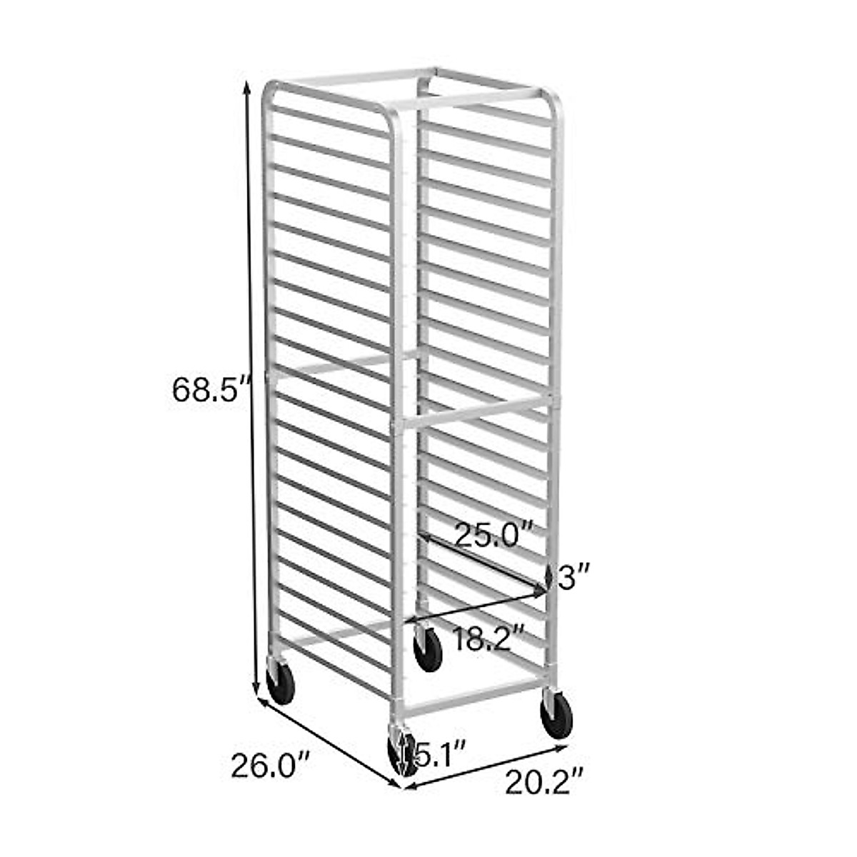 VINGLI 20-Tier Bakery Rack Commercial Stainless Steel Sheet Pan Rack with Brake Wheels for Kitchen, Restaurant, Pizzeria