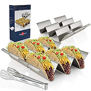 Taco Holders Stainless Steel Set of 4, Oven&Grill&Dishwasher Safe, Taco Accessories for Taco Tuesday Party, Easy-To-Hold Handle, Smooth Edge for Safe Use