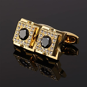 Sogee 18K Gold Plated Black Crystal Cufflinks for Men Square Elegant Mens Cuff Links for Business Wedding Party Unique Gift