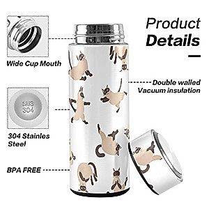 CaTaKu Funny Animals Cat Water Bottle Insulated 16 oz Stainless Steel Flask Thermos Bottle for Coffee Water Drink Reusable Wide Mouth Vacuum Travel Mug Cup