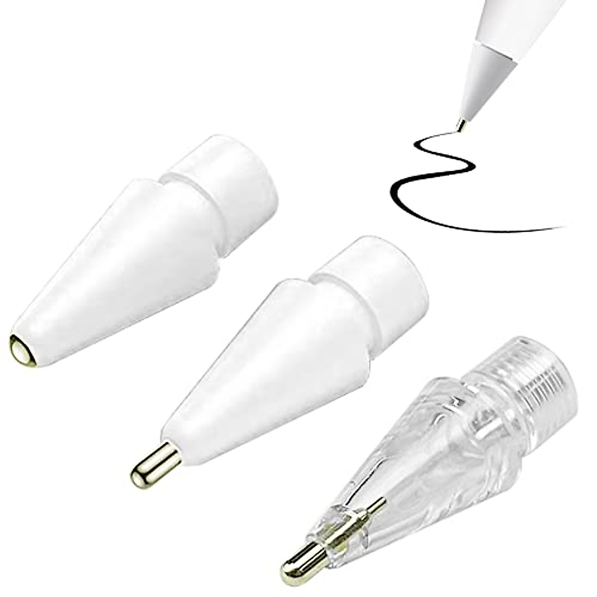YINVA 3 Pack Pencil Tips for Apple Pencil Tip, 3 Styles Fine Point Metal Apple Pencil 2nd Generation Tips, Replacement iPad Pen Tips for Apple Pencil 1st Generation Nibs(White, Clear)