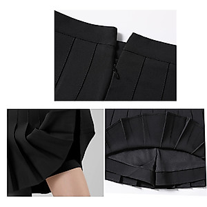 Women Girls 2024 high Waisted Pleated Skater Tennis School Skirt Uniform Skirts A-Black