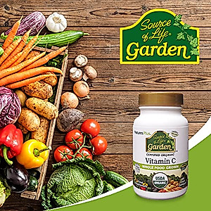 NaturesPlus Source of Life Garden Certified Organic Vitamin C - 500 mg, 60 Vegan Capsules - Whole Food Immune Support Supplement, Antioxidant - Vegetarian, Gluten-Free - 30 Servings