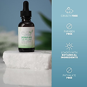 Eva Naturals Glycolic Acid Serum - Anti-Aging Vitamin C & Hyaluronic Acid Skin Brightening Formula Helps To Minimize & Exfoliate Pores, Reduce Fine Lines, Wrinkles, Acne Scarring & Breakouts - 1 Oz