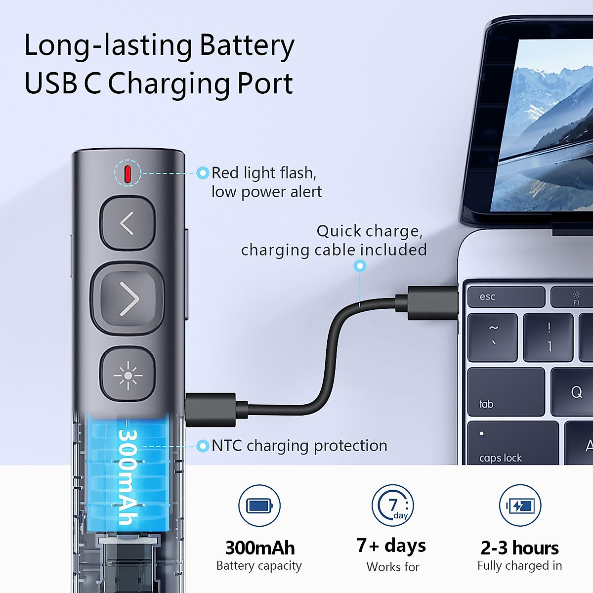 Norwii N95 Presentation Clicker, PowerPoint Clicker for Presentation Remote, Rechargeable Wireless Presenter Pointer, Slide Clicker for ipad/mac/Laptop in Classroom, Auditorium, Church(Green, USB-A)