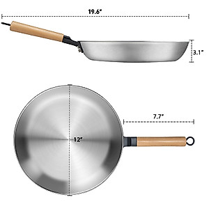 Stainless Steel Frying Pan 12 Inch: Steel Skillet 3 Ply Cookware Deep Frying Pan Egg Large Wok Professional Grade Pan - Polished & Thickened Composite Pan Cooking Frying Pan Without Lid