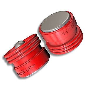 StudPoP Original Magnetic Stud Finder. Silver and Red. Finds metal fasteners holding the wall to the studs. 1" diam moving magnet gives an audible click and a visual movement when fastener is found.