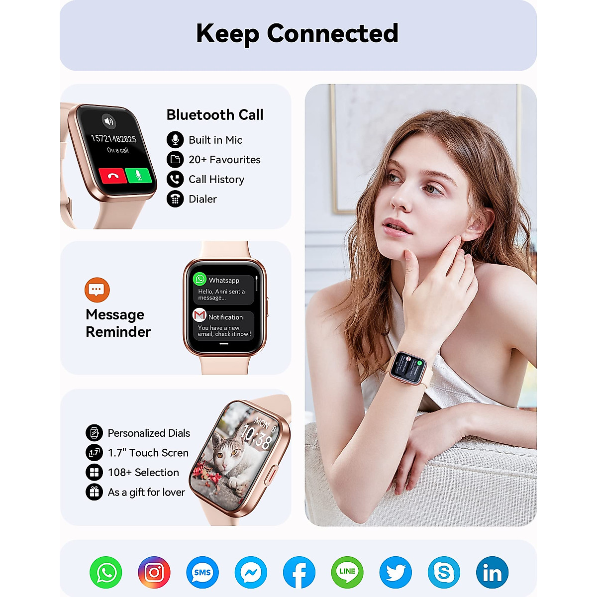 ENOMIR Smart Watch for Women, Compatible with iPhone/Samsung/Anroid Answer/Make Call& Alexa Built-in, Fitness Tracker with 100 Sports 5ATM Waterproof, Smartwatches with Heart Rate SpO2 Sleep Monitor