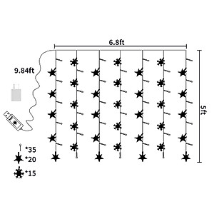 Newhale 8 Modes Christmas Curtain String Lights with Snowflake and Star, USB Plug in Wall Lights Christmas Decorations for Indoor or Outdoor, Christmas Window Lights Decor, Warm White