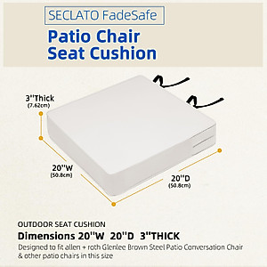 SECLATO Patio Chair Cushion 20"x20" Waterproof Outdoor Seat Cushions for Patio Furniture Garden Sofa Couch Chair Cushions with Handle and Adjustable Straps, 2 Pack, Light Grey