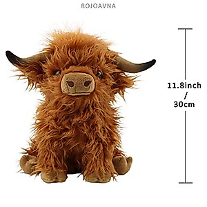 ROJOAVNA 10inch Highland Cow Stuffed Animal Plush Toys, Realistic Soft Cuddly Farm Toy, Soft Cow Plush Toy Plushie Gift for Kids for Adults Kids Boys Girls