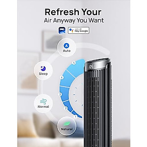 Dreo Smart Tower Fans for Bedroom, 90° Oscillating Fans for indoors, 5 Speeds 4 Modes Max 26ft/s, 12H Timer, LED with Touch, Remote Control, 40" Quiet Bladeless Standing Floor Fan, Work with Alexa