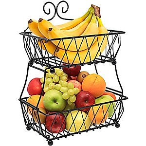 Sorbus Fruit Basket Display Stand, 2-Tier, for Vegetable, Fruit & Bread Counter Storage for Kitchen, Bathroom, Rectangular Antique Metal (Black)