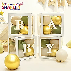 Sharlity Baby Boxes with Letters for Shower, 4 Pcs Balloon 16 Gender Reveal Decorations, Birthday Party Decorations (White)