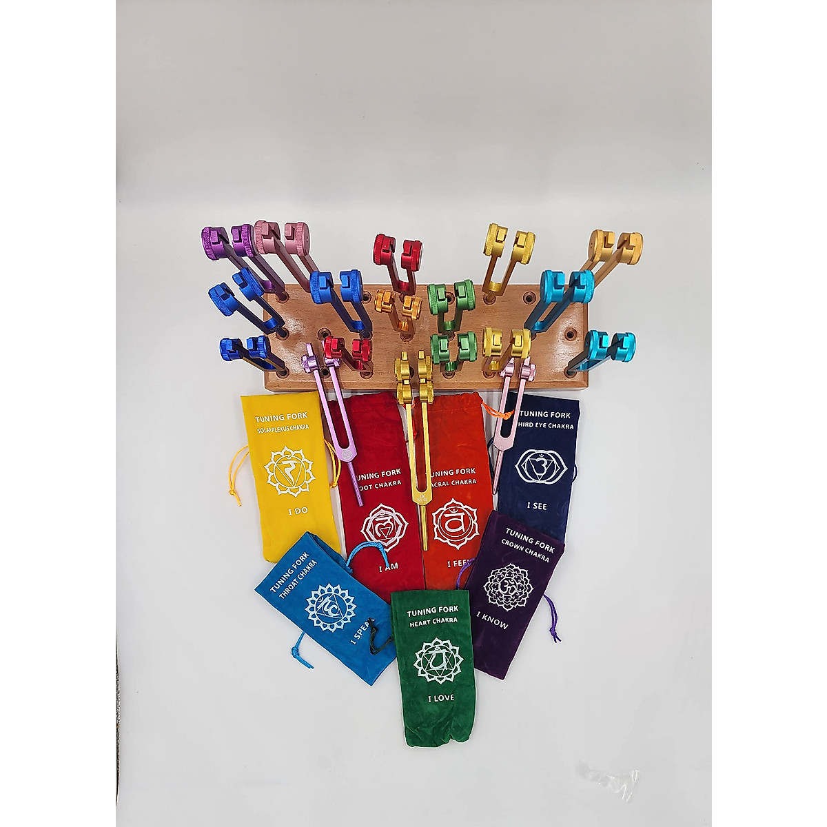YANTRA 17 Set Solfeggio and Chakra Weighted Tuning Fork Set for Biofield Therapy Sound Healing with 24 Hole WOODEN STAND (SOL-02)