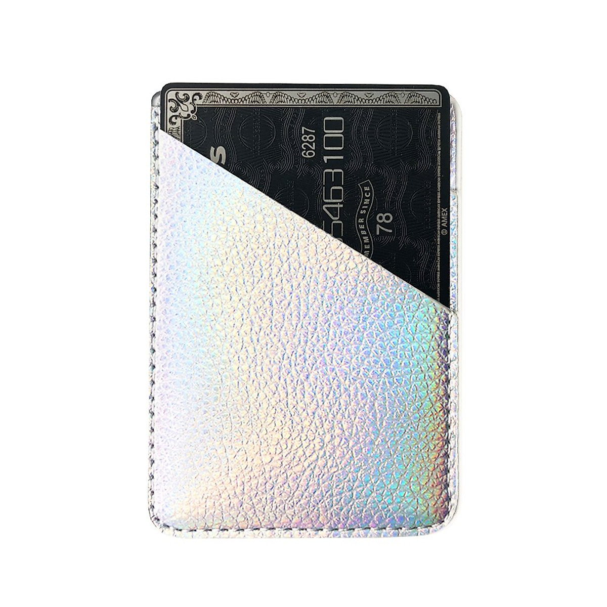 Obbii Metallic Gold PU Leather Card Holder for Back of Phone with 3M Adhesive Stick-on Credit Card Wallet Pockets for iPhone and Android Smartphones (Silver)