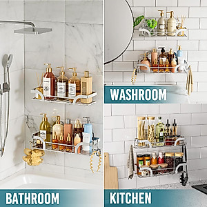 TAILI Shower Caddy Suction Cup 2 Pack, Heavy Duty Bathroom Shower Organizer, No Drilling Shower Shelves for Inside Shower, Stainless Steel Silver Shower Holder Organizer for Bathroom