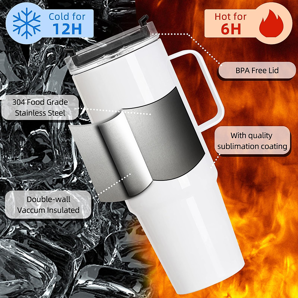 XccMe 30 oz Sublimation Tumbler Blank with Handle,4 Pack Stainless Steel Travel Tumbler with Leakproof Lid and Stainless Straw,Double Wall Insulated Coffee Mugs with Rubber bottoms