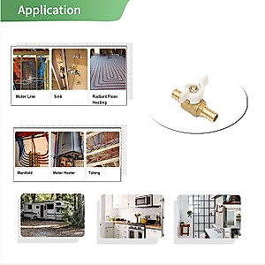 1/2-in Brass Pex Ball Valve, 1/4 Turn Pex Shut Off Valve with White T-handle,1/2" Mini Brass Pex Barb Valve for Pex Tubing for Hot or Cold Water- (2-Pack)