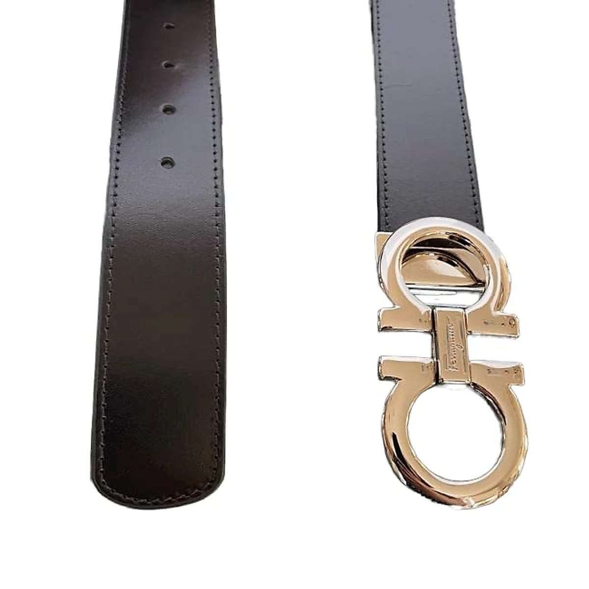 SALVATORE FERRAGAMO Adjustable & Reversible Gancini Belt, Silver Buckle…