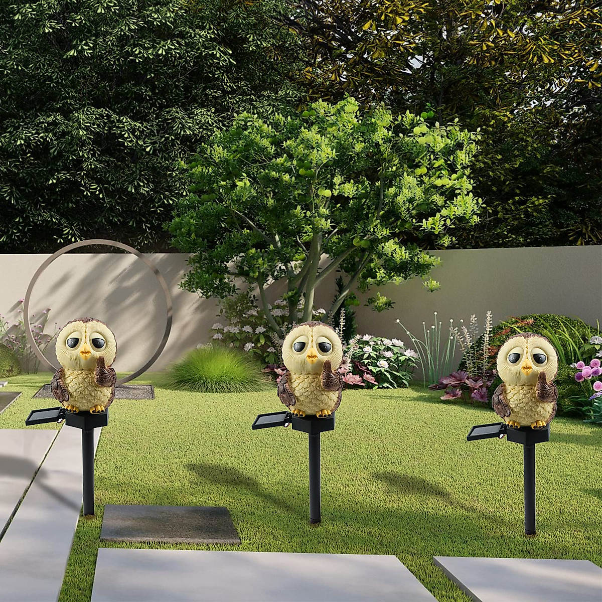 2 Pack Garden Solar Lights Cartoon Cute Small Baby Owls Decor, LED Solar Outdoor Garden Lights, Solar Landscape Pathway Outdoor Lights for Garden, Patio, Lawn Pathway,Walkway, Yard,Great