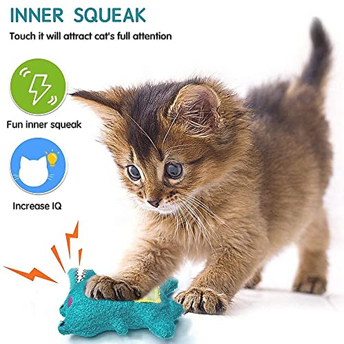 AZOFFYIU Cat Toys, Interactive Cat Toy for Indoor Cats, Soft and Durable Crinkle Sound Catnip Toys, Catnip Filled Mouse Cat Teething Chew Toy (Pack of 12)