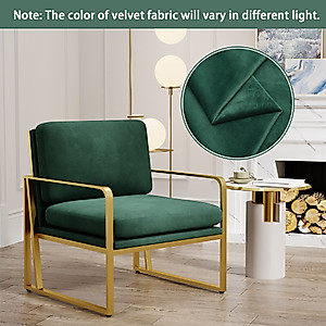 Andeworld Velvet Accent Chair, Mid century Living Room Armchair,Upholstered Modern Sofa Side Chair with Metal Golden Legs for Reading,Lounging,Bedroom Apartment, Green