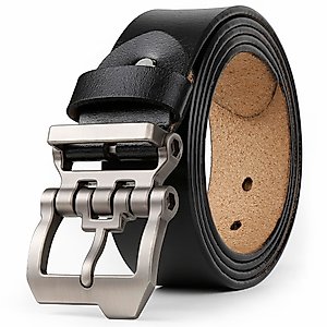 JingHao Belts for Men Big and Tall,Mens Belt Leather for Casual Jeans Dress Work All Size 28"-64" Black Brown Width 1.45" Aa10 (60"-62"/ Belt Length 165cm, Black)