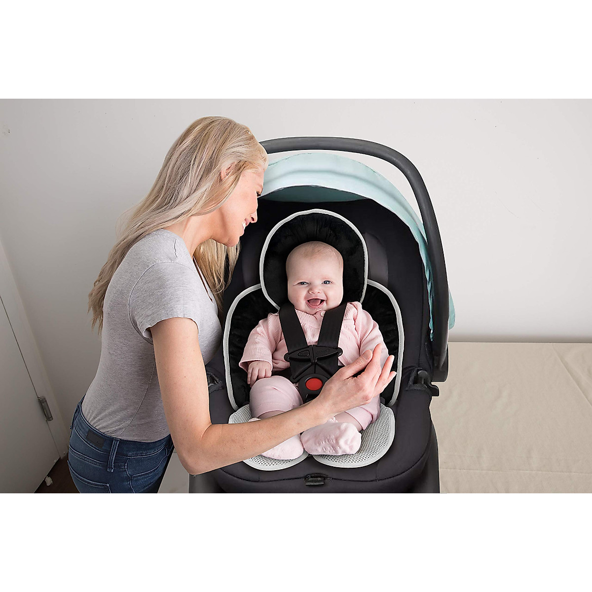 Good Gear Baby's Full Body Support Pillow, Newborn Infant Reversible Head, Neck, and Legs Protection for Car Seat, Stroller, Booster Seat - Black