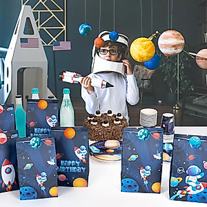 DECORLIFE 24PCS Space Goodie Bags, Outer Space Party Favor Bags for Birthday Party, Perfect for Boys, Girls, Kids, Stickers Included, 4 Styles