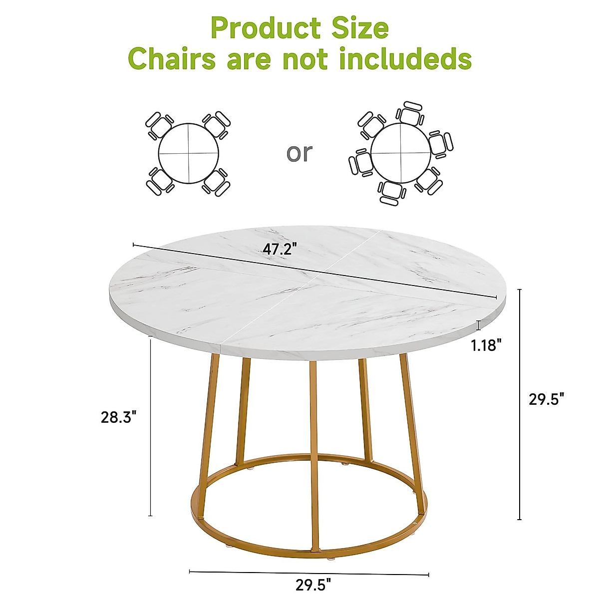 ONBRILL Round Dining Table, 47.24 Inch Kitchen Table for 4-6 People, Wooden Faux Marble Dinner Room Table with Gold Base, Circle Modern Small Table for Home Dining Room Kitchen Restaurant (White)