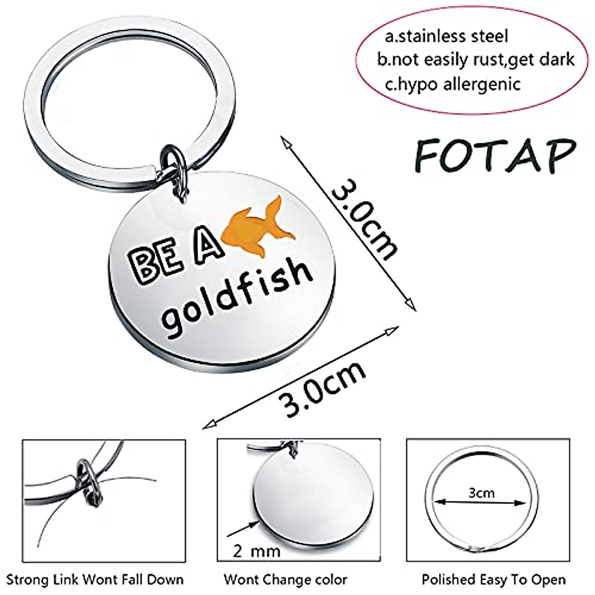 FOTAP Be A Goldfish Keychain Inspire Gift Believe Keychain Motivational Gift (Goldfish Keychain)