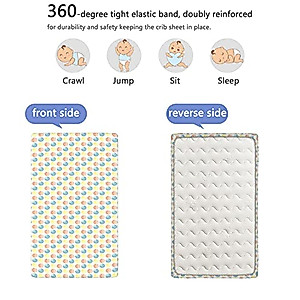 Pastel Themed Fitted Mini Crib Sheets,Portable Mini Crib Sheets Ultra Soft Material-Great for Boy or Girl Room or Nursery,24“ x38“,Salmon Pale Blue Yellow